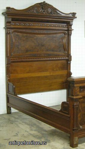 Antique Victorian Walnut Bed at AntiqueFurniture.US
