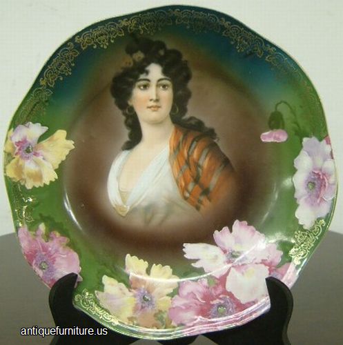 Antique Hand Painted Portrait Plate Bavaria at AntiqueFurniture.US
